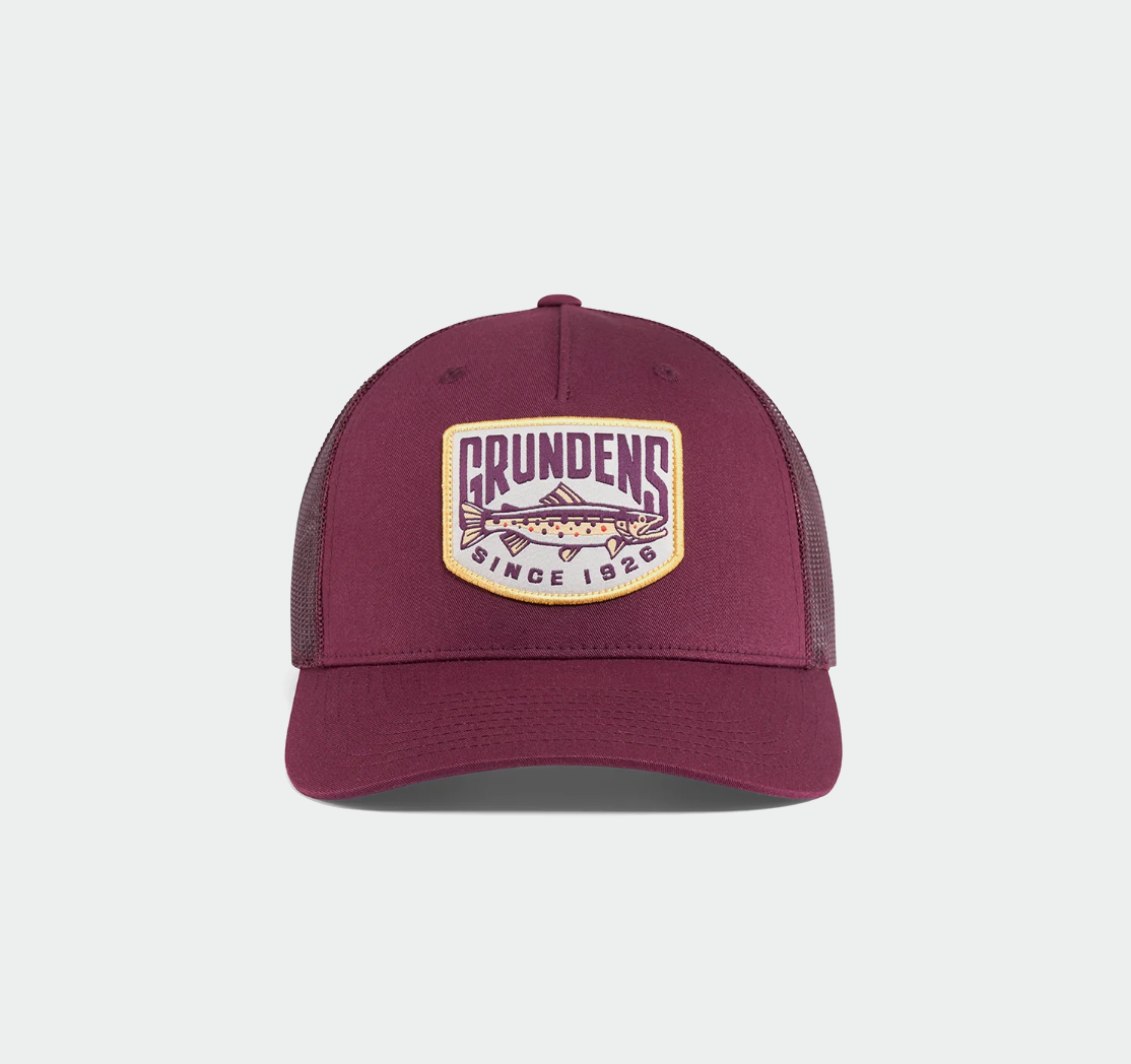 Grundens Trout Patch Trucker - Maroon – Ed's Fly Shop