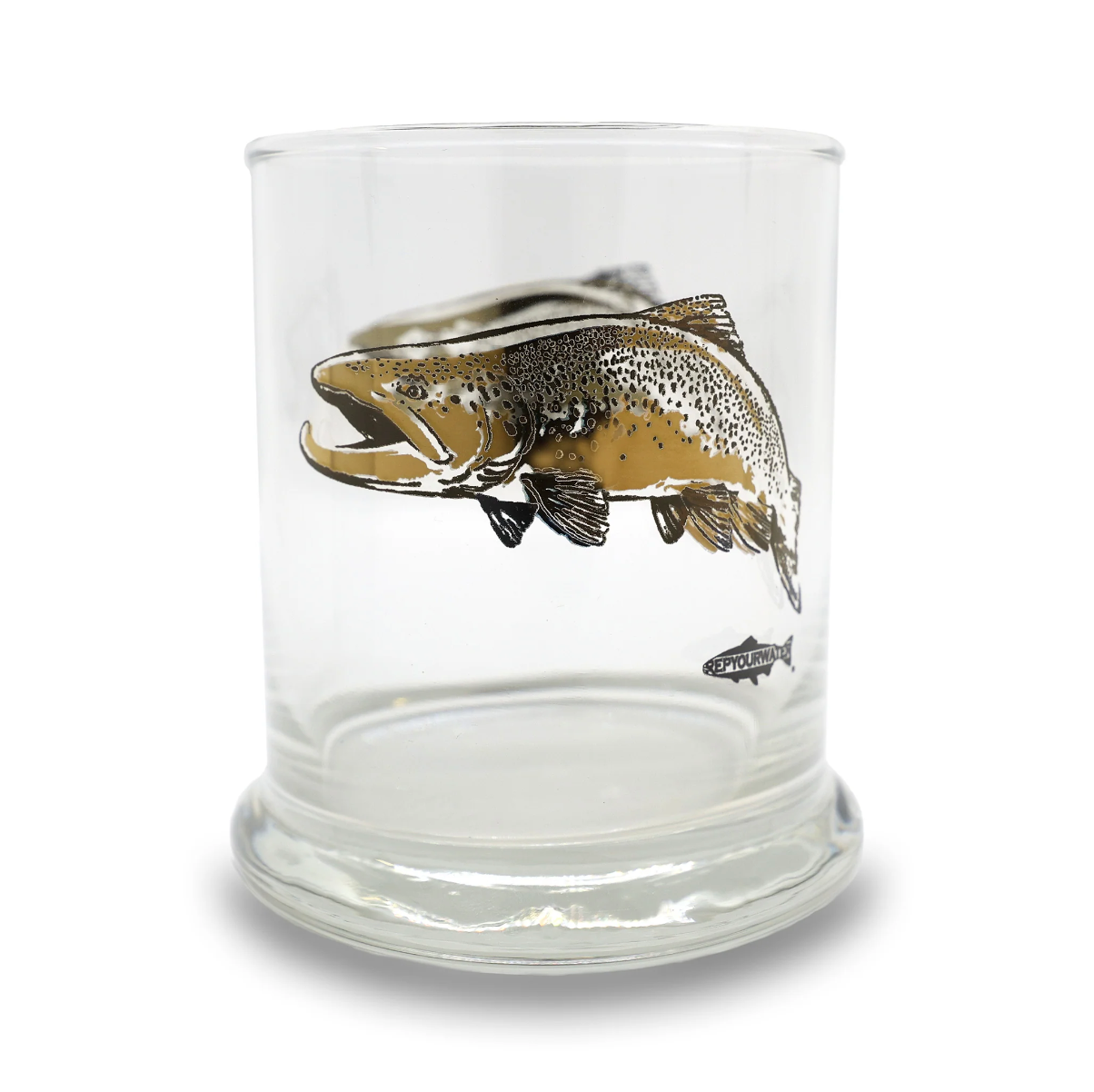 Rep You Water Lowball Old Fashioned Glass Metallic Print Brown Trout ...